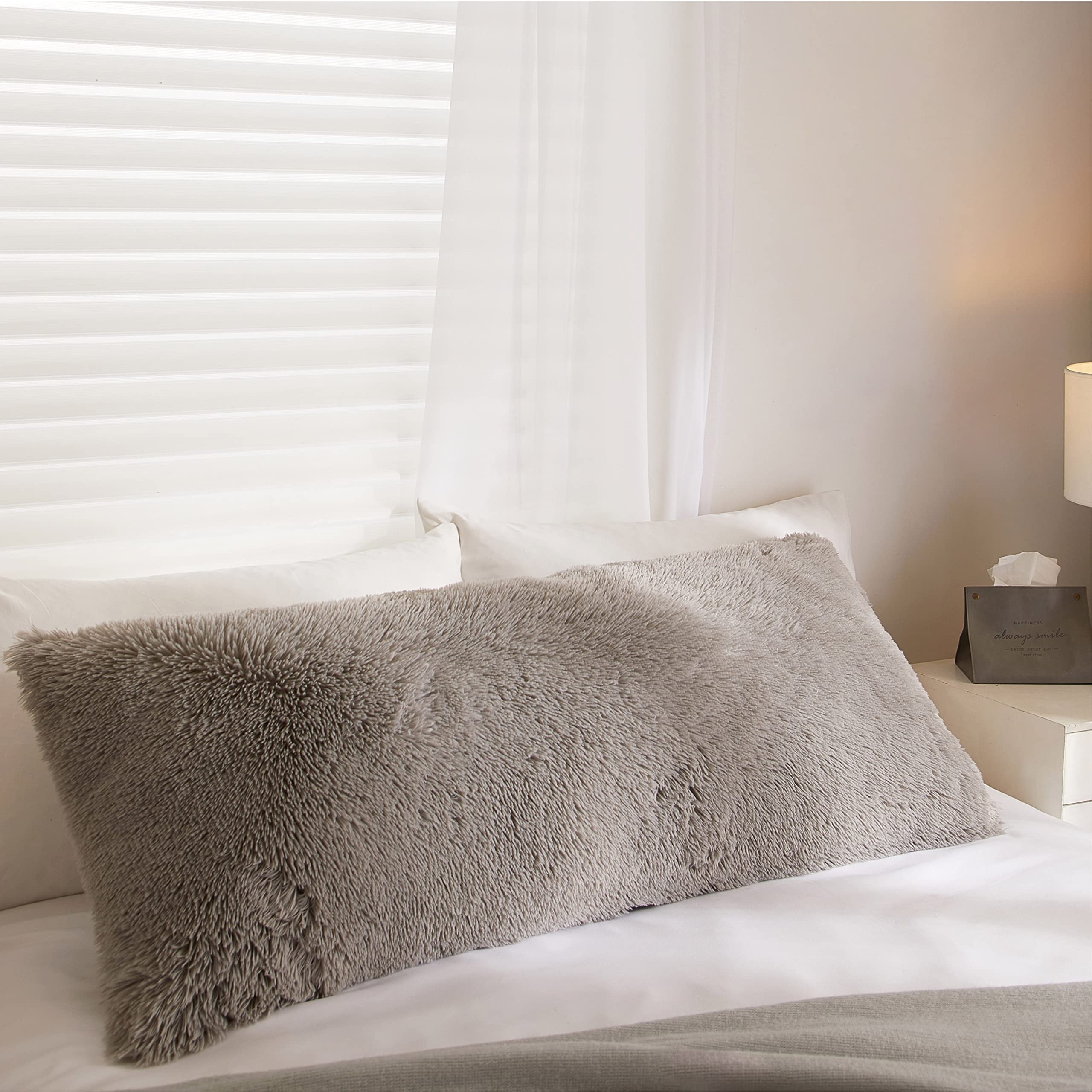 Urban Lifestyle Long Hair Faux Fur Body Pillow, 20"x48", Grey