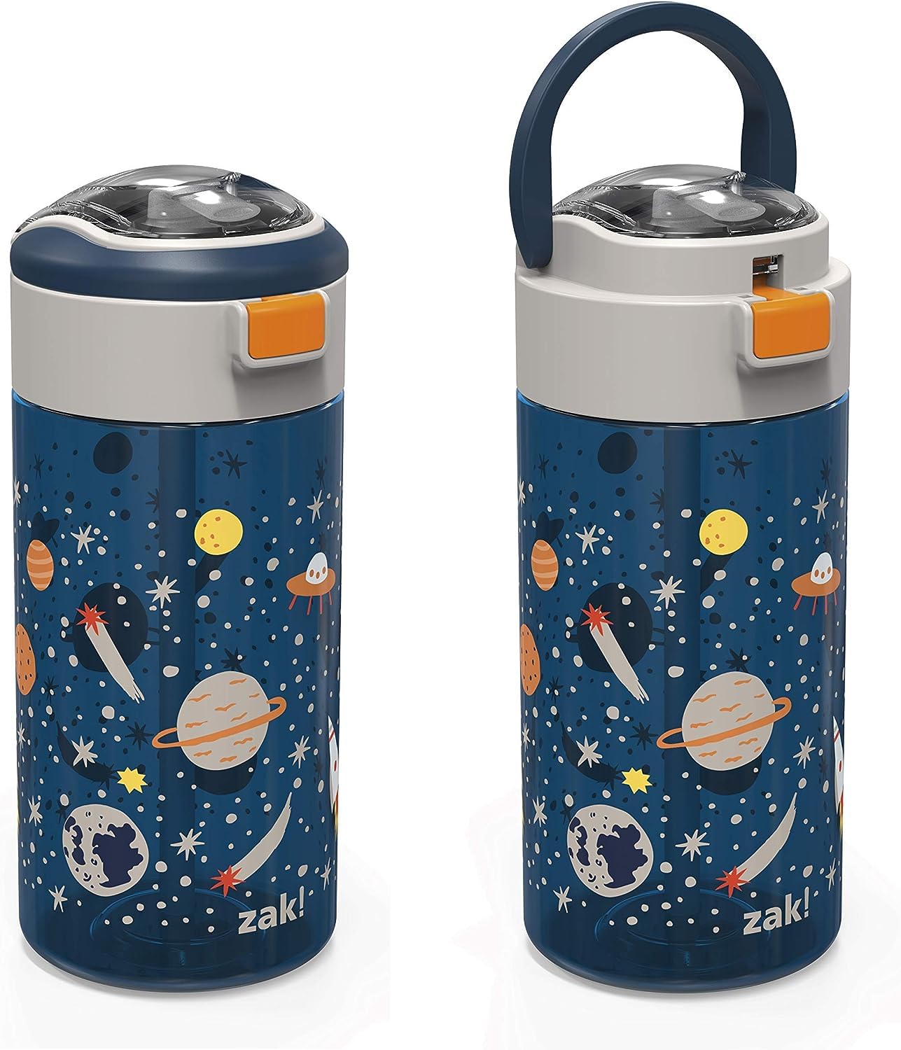 Zak Designs Genesis Durable Plastic Water Bottle with Easy-Open Button Lid and Built-In Carry Handle, Leak-Proof Design is Perfect for Outdoor Sports (18oz, Space, Non-BPA)