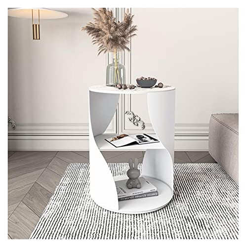 Sofa Side Table Couch Table Metal End Table with Sintered Stone Tabletop, Round Modern Side Table with Storage Shelves Table, 3 Tier Drum End Table Coffee Table for Living Room Bedroom End Tabl
