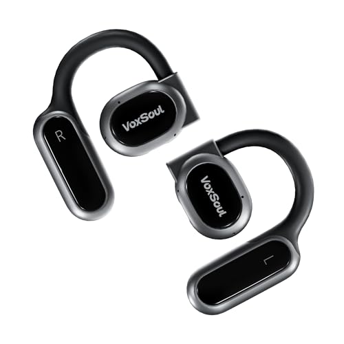VoxSoul Open Ear Headphones - Lightweight Wireless Bluetooth 5.3 Headphones with 2 Microphone, Open Ear Earbuds Design for Long-Lasting Comfort, 55H Play Time Crystal-Clear Calls for Driving Black