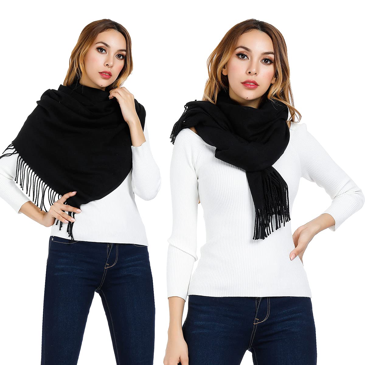 Winter Pink scarf for Women Lady Girl Cashmere Shawl Thick Warm Scarvse Large Size Solid Color Cute Pink