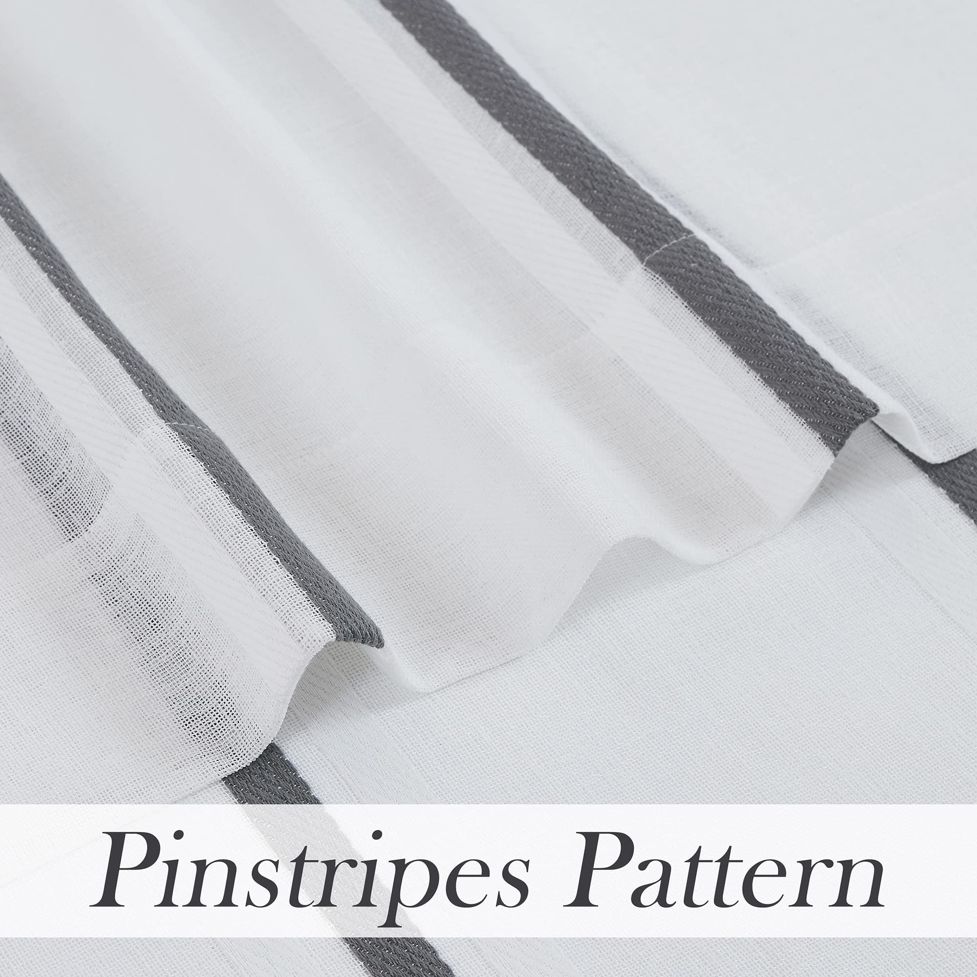 WEST LAKE Stripe Linen Sheer Curtain Grommets Top Pinstripes Rustic Farmhouse Semi Sheer Window Treatment Sets for Dining, Living Room, Bedroom, Gray and White Stripe, 52''x84'', 2 Pieces