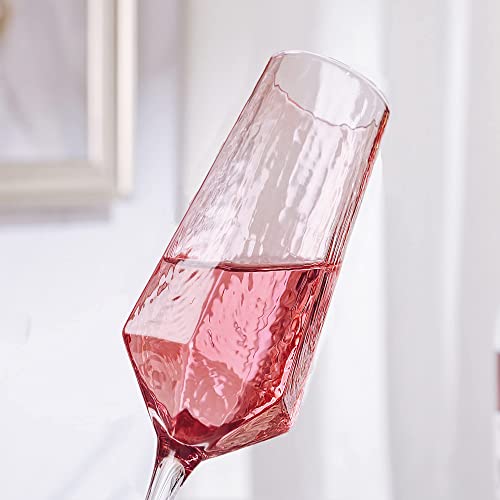 ziixon Crystal Champagne Flutes 8Oz Pink Wedding Champagne Glasses Classy Champagne Flutes Elegant Flutes Set of 4 for Wedding Anniversary Christmas (Pink)