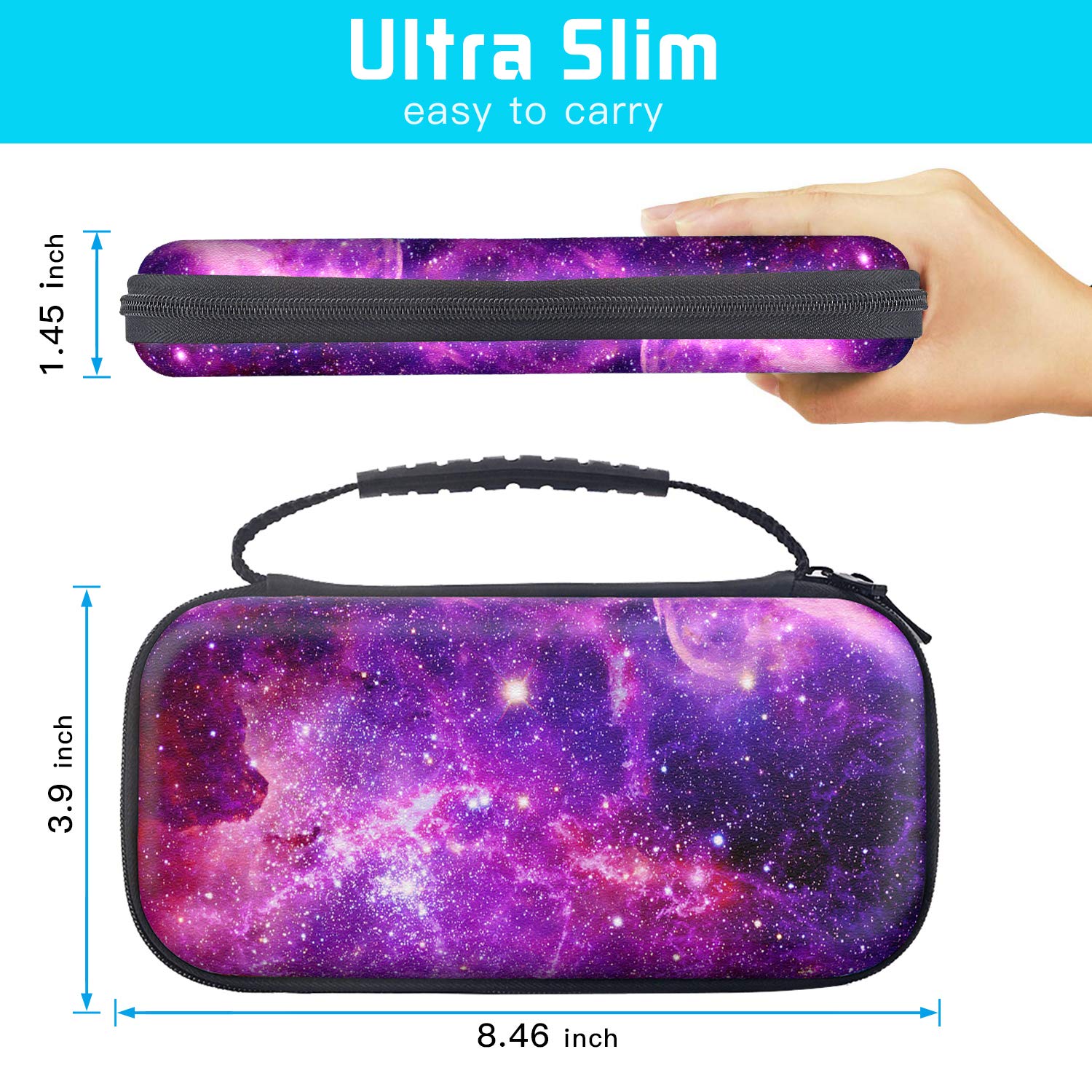 VORI Carrying Case for Nintendo Switch Lite 2019, Portable Protective Hard Shell with 8 Game Cartridges for Nintendo Switch Lite Console & Accessories Kit, Galaxy
