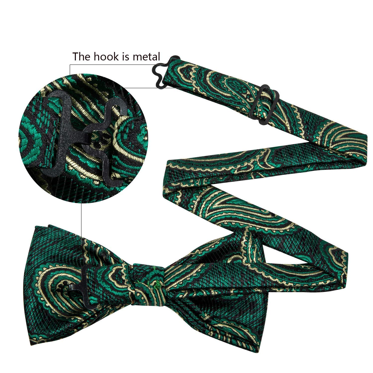 YOHOWA Men Bow Tie Set Paisley Green Gold Silk Pre-Tied Bowtie Shamrock Day Pocket Square Cufflinks Formal Wedding Party Prom