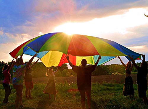 Tebery Kids Play Parachute with 12 Handles,12ft Multicolored Parachute for Tent Cooperative Games