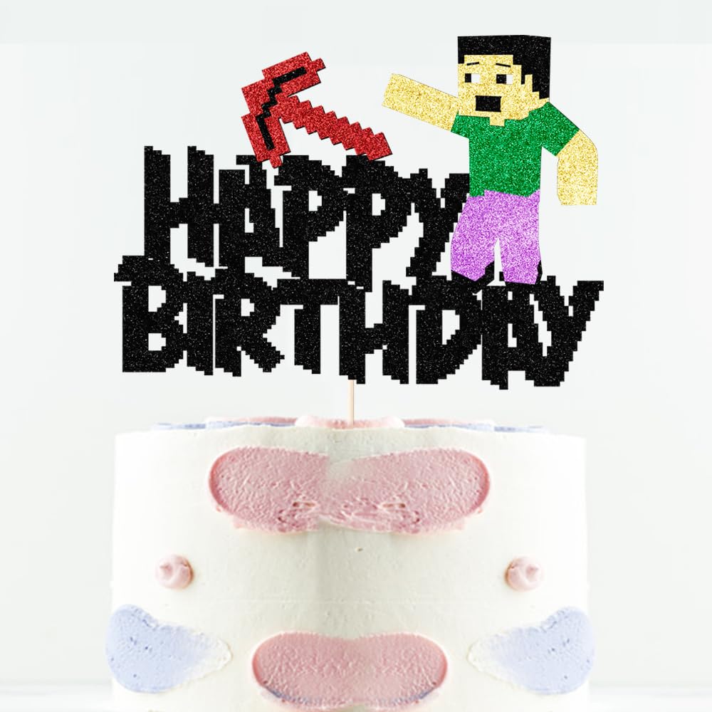 Video Game Happy Birthday Cake Topper, Gaming Theme Birthday Cake Decorations for Kids