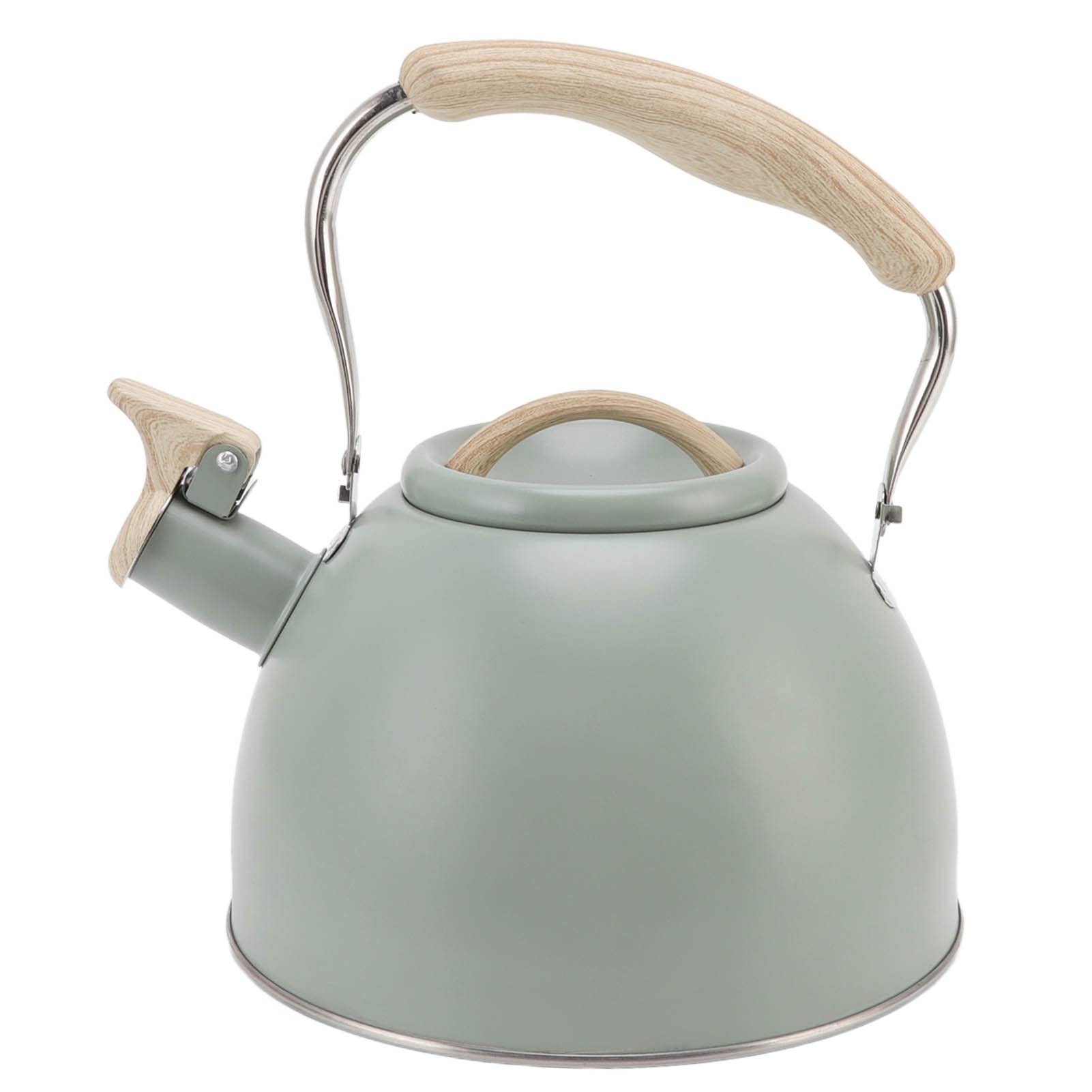 VTOSEN Whistling Tea Kettle,Light Green Tea Pots for Stove Top with Wood Pattern Handle, Universal Base for Induction, Gas and Electric (3L)