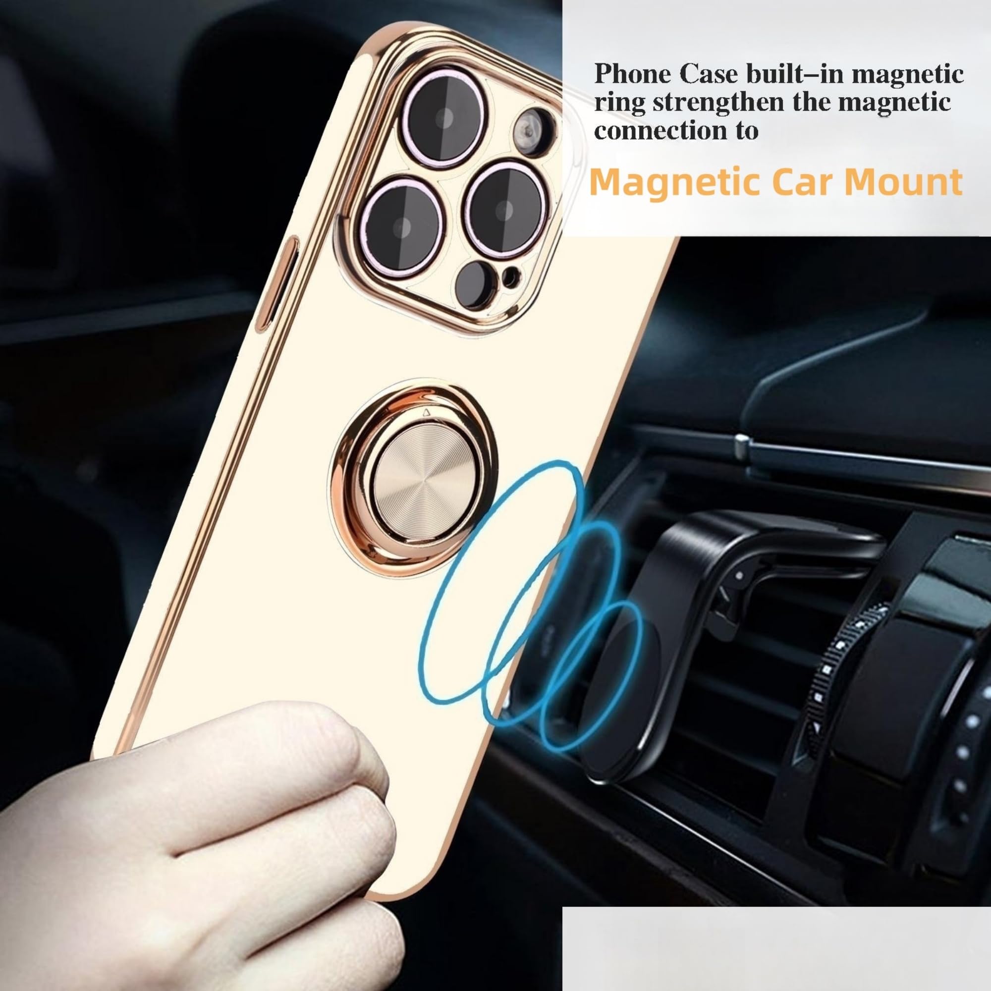 Sogrand for iPhone 14 Pro Case 3 in 1 with Screen Protector Anti Blue Light and Waterproof Phone Pouch W/Strap & Lanyard Car Magnetic Kickstand Ring Stand Shockproof Luxury Cute for Women Men (White)