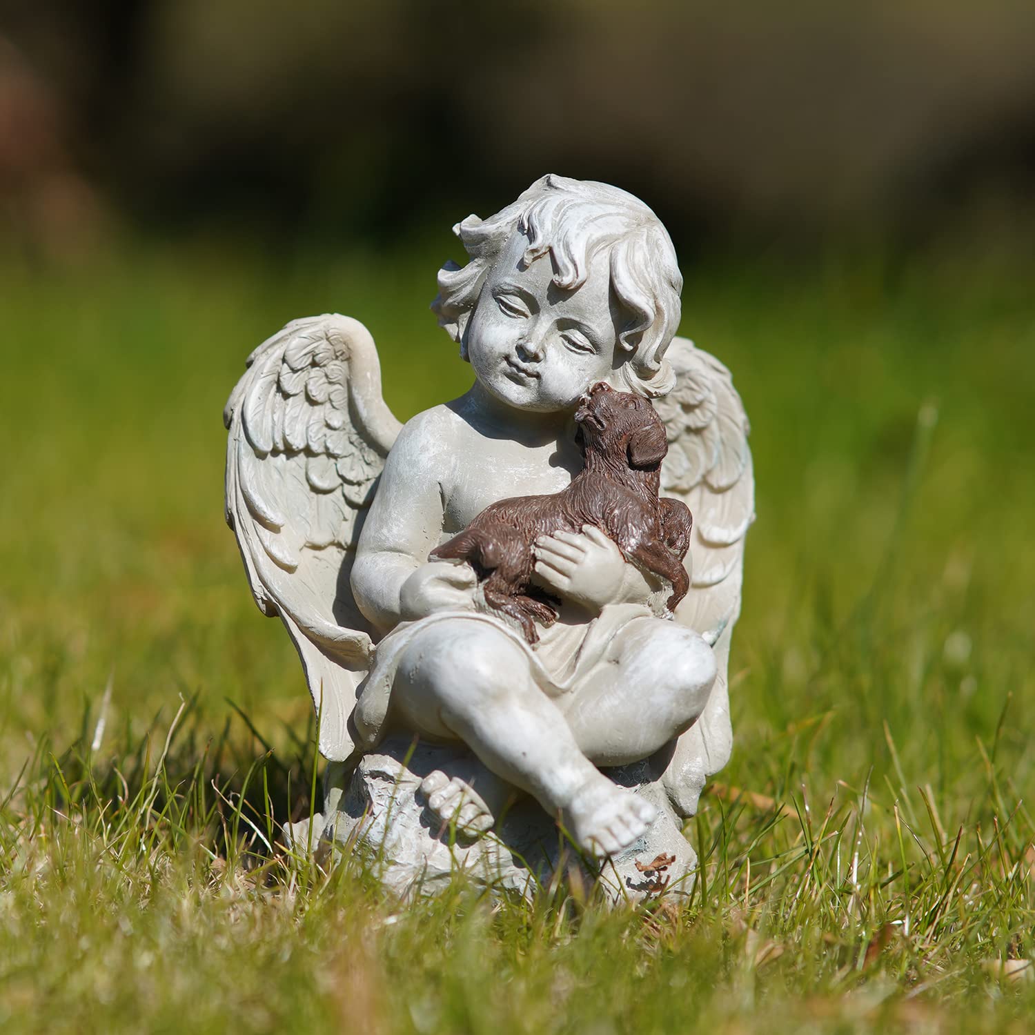 Topadorn Angel Wings with A Little Dog in Arms Angel Resin Statue, Angel Figurine Tabletop Decor Angel Pray Design Display