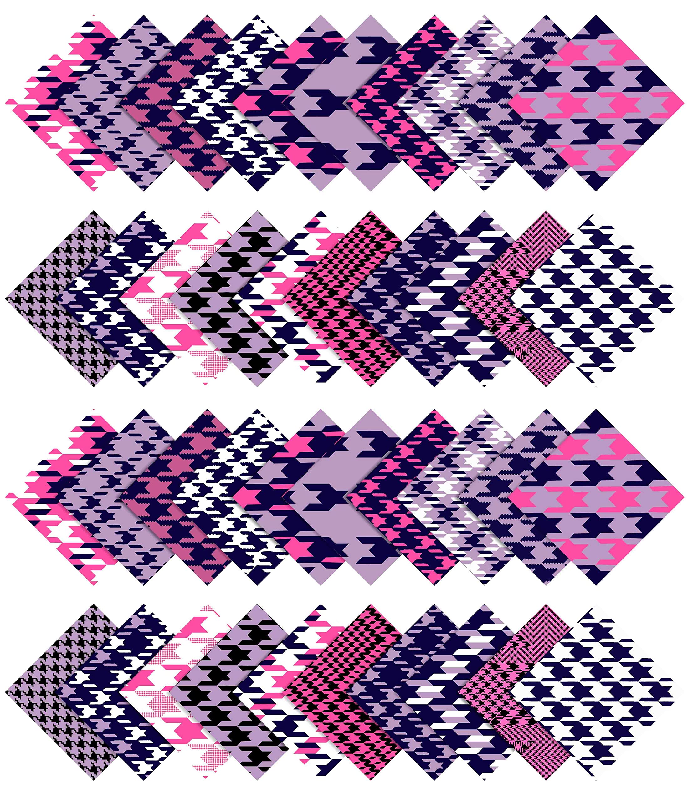 Soimoi 40Pcs Houndstooth Print Cotton Precut Fabrics for Quilting Craft Strips 2.5x42inches Jelly Roll - Purple & Pink
