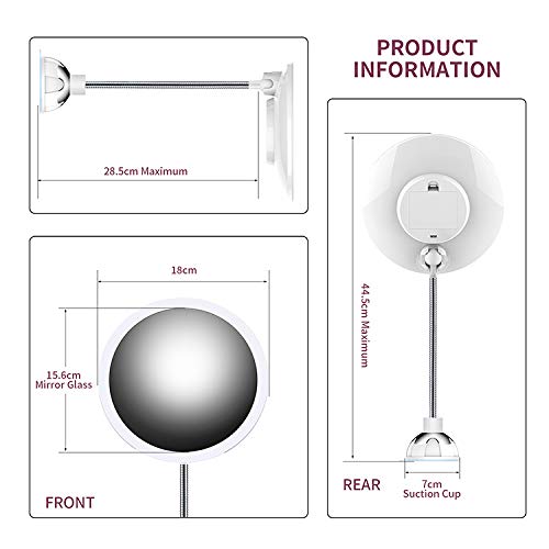 XINBAOHONG LED Lighted Makeup Mirror 10X Magnifying Vanity Mirror with 360 Degree Swivel Rotation Flexible Gooseneck and Locking Suction Cup