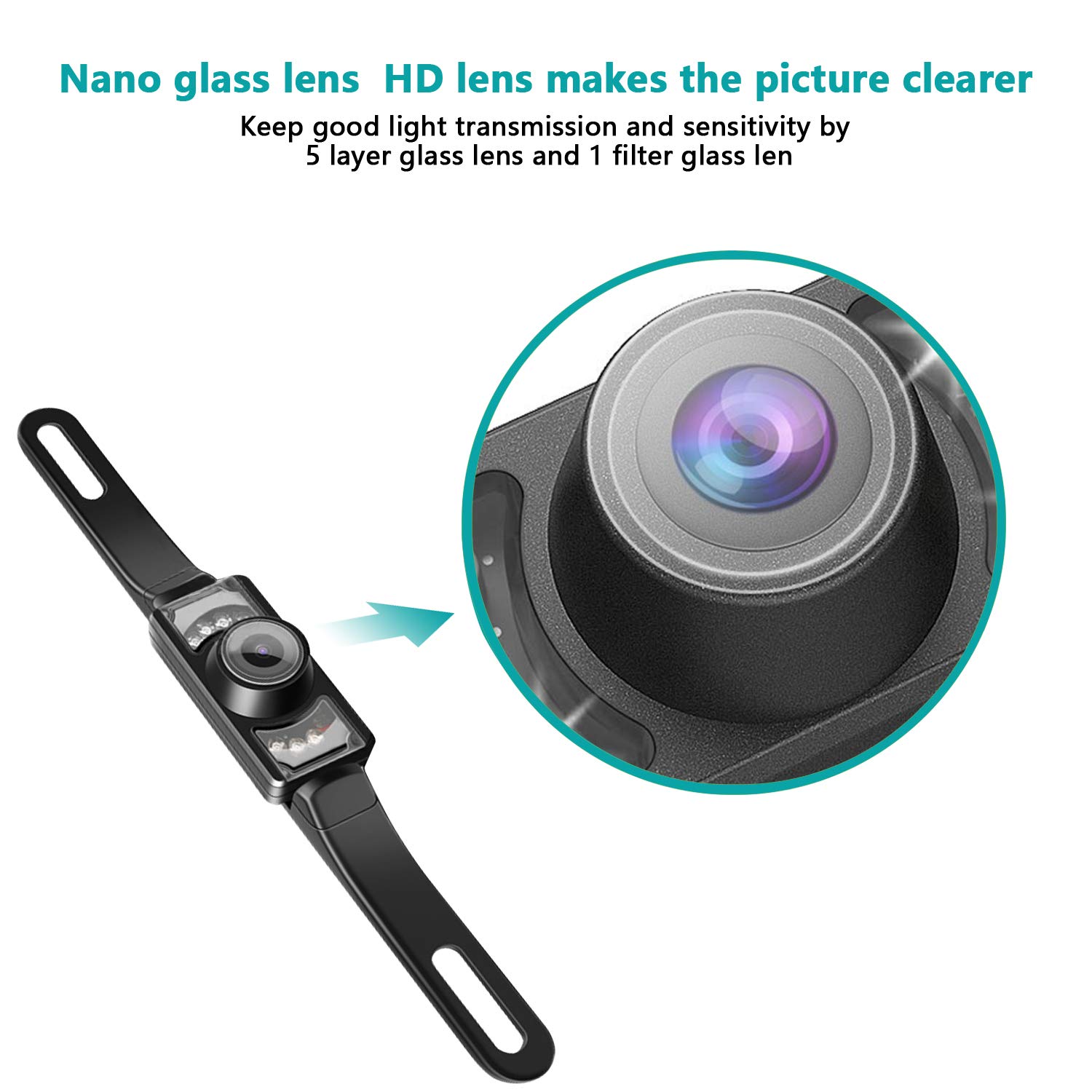 Vehicle License Plate Backup Camera - Car Rear View Camera,REOTECH Automotive Backing Camera 120° View Angle Waterproof 7 LED Night Vision Reversing Camera for Trucks/SUV/RV/Pickup/Vans