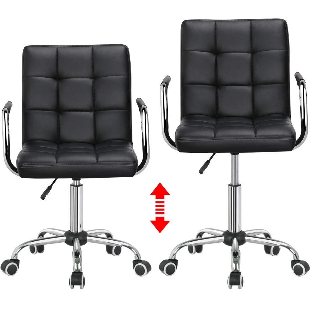 Topeakmart Home Office Chair Height Adjustable Desk Chair Mid Back PU Leather with 360° Swivel Large Seat with Wheels Black