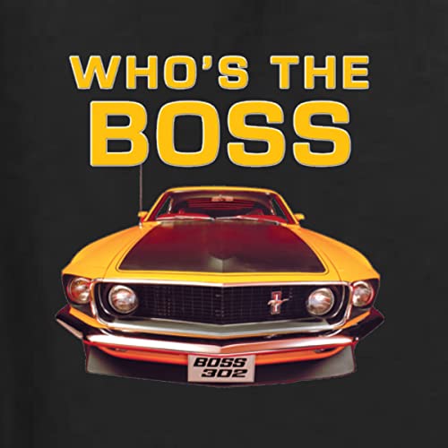 Who's The Boss Yellow 1969 Mustang 302 Cars and Trucks Front and Back Mens Long Sleeve Shirt, Black, Large