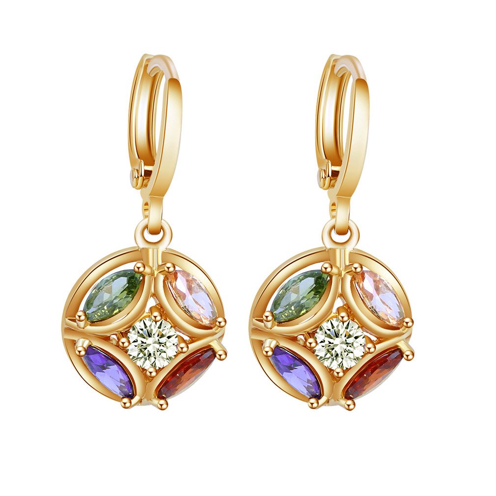 YAZILIND Gold Plated Earring Geometric Round Flower-shape Cubic Zirconia Pendant Dangle Drop Earrings Jewelry for Women(#3)