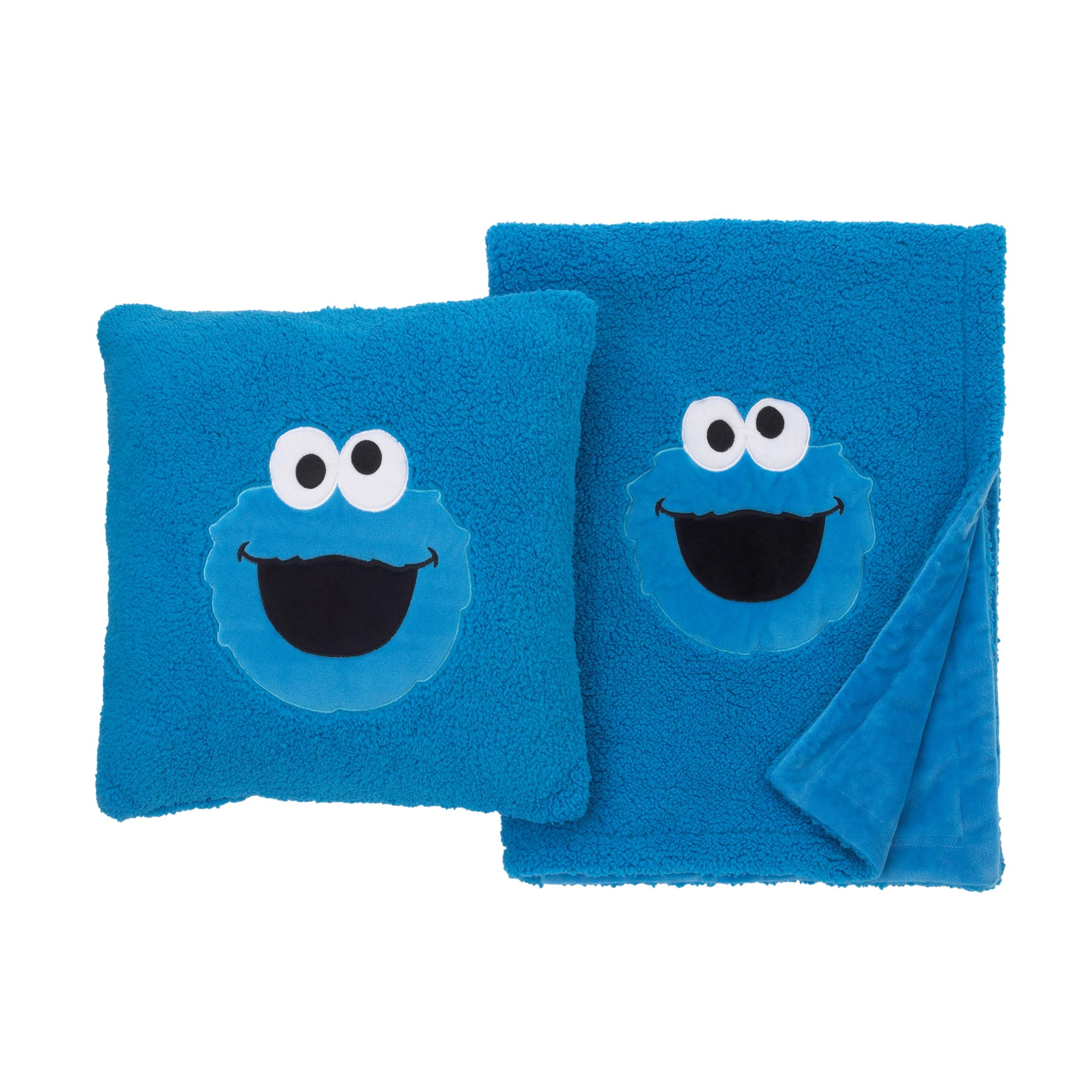 SESAME STREET Cookie Monster Blue Soft Plush Sherpa Toddler Blanket with Applique