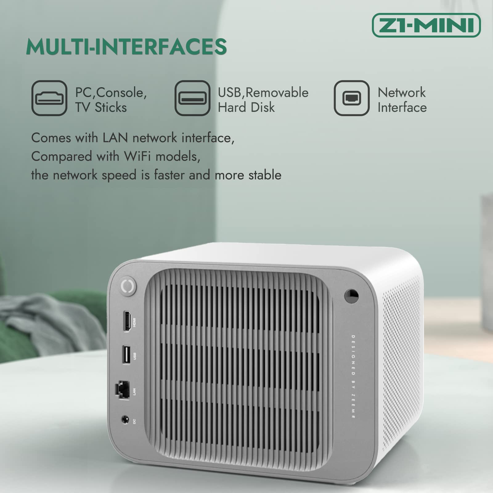 ZEEMR Projector with 5G Wifi and Bluetooth, Native 1080P, Autofocus/AutoKeystone Correction, Fully Sealed Dust-Proof, Smart Portable Projector For Home Theater, Compatible with Almost TV Sticks(Gray)