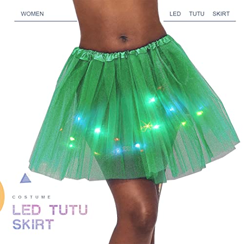 Victray Women Light Up Tutus Adult LED Tulle Tutu Skirt Sparkly Plus Size Tutu Costume (Green 1)