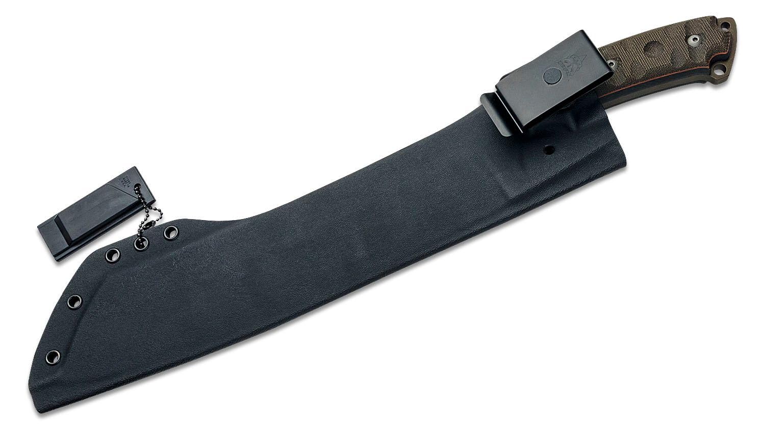 Tops Knives El Chete Fixed Blade Knife with Midnight Bronze Blade Finish, Rocky Mountain Tread Handle, and Black Kydex Sheath with Steel Belt Clip, ELCH-01-RMT