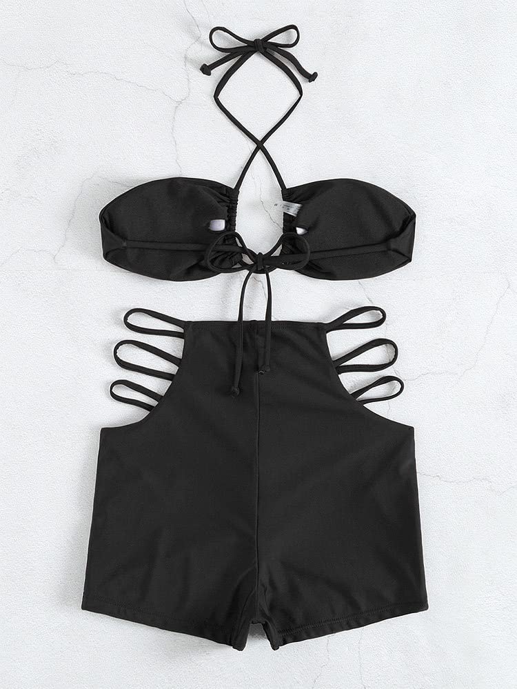 YELAIVP Women's Bikini Sets Two Piece Swimsuit High Waisted Spaghetti Straps Bathing Suit Sides Cutout Bikini Bottoms
