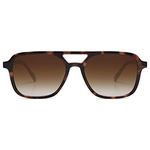 SOJOS Retro Aviator Sunglasses for Women Men,Trendy Rectangle Womens Mens Shades Sun Glasses SJ2202 Tortoise Frame Brown Grading Lens