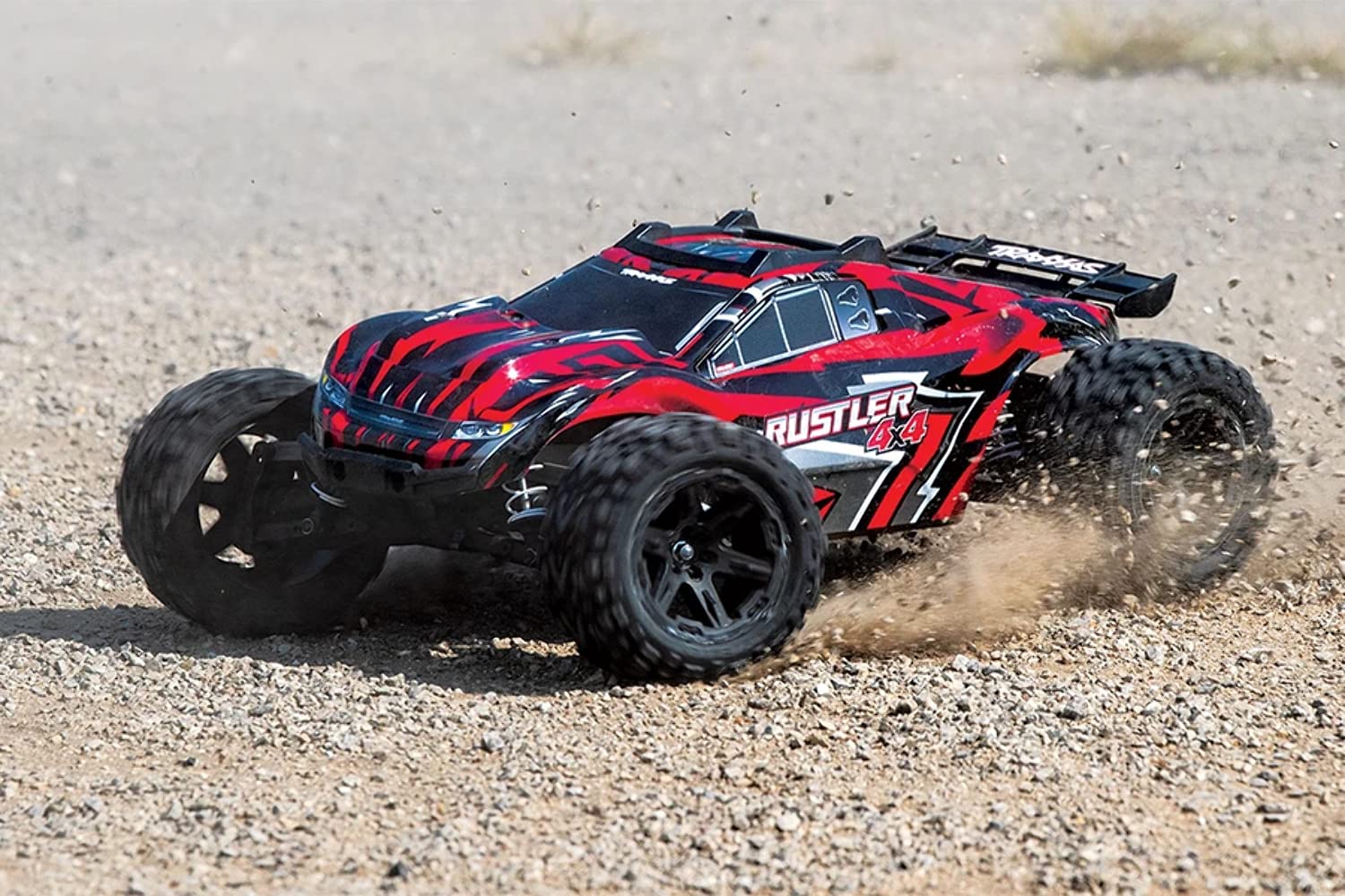 Traxxas 67064-1 Rustler 4x4 High Performance Stadium Truck with Remote Control, Battery, and Charger, 1/10 Scale, 4WD, Red