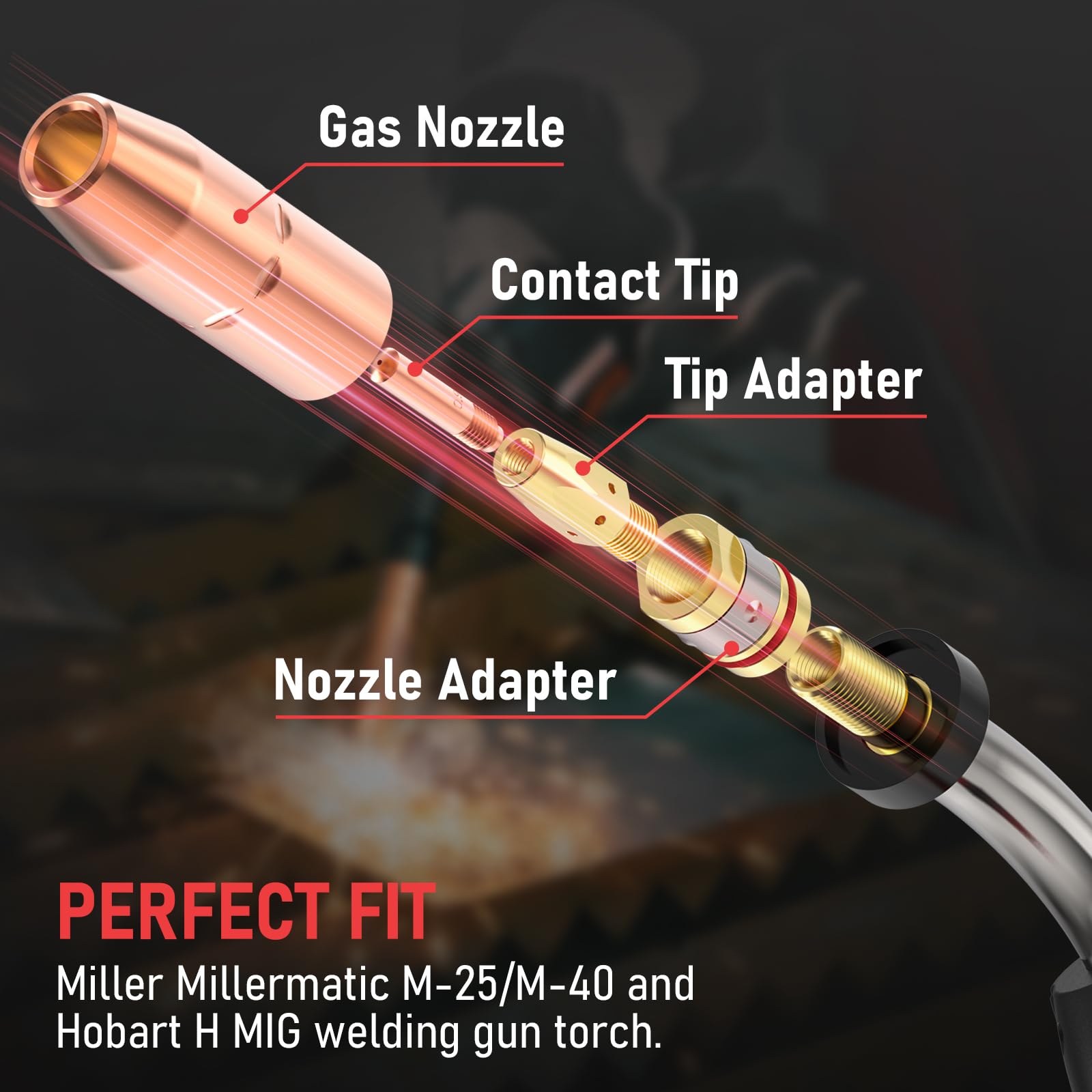 YESWELDER MIG Welding Gun Accessory Kit .035" Tip-Nozzle-Diffuser for Miller Millermatic M-25/M-40 Hobart Torch