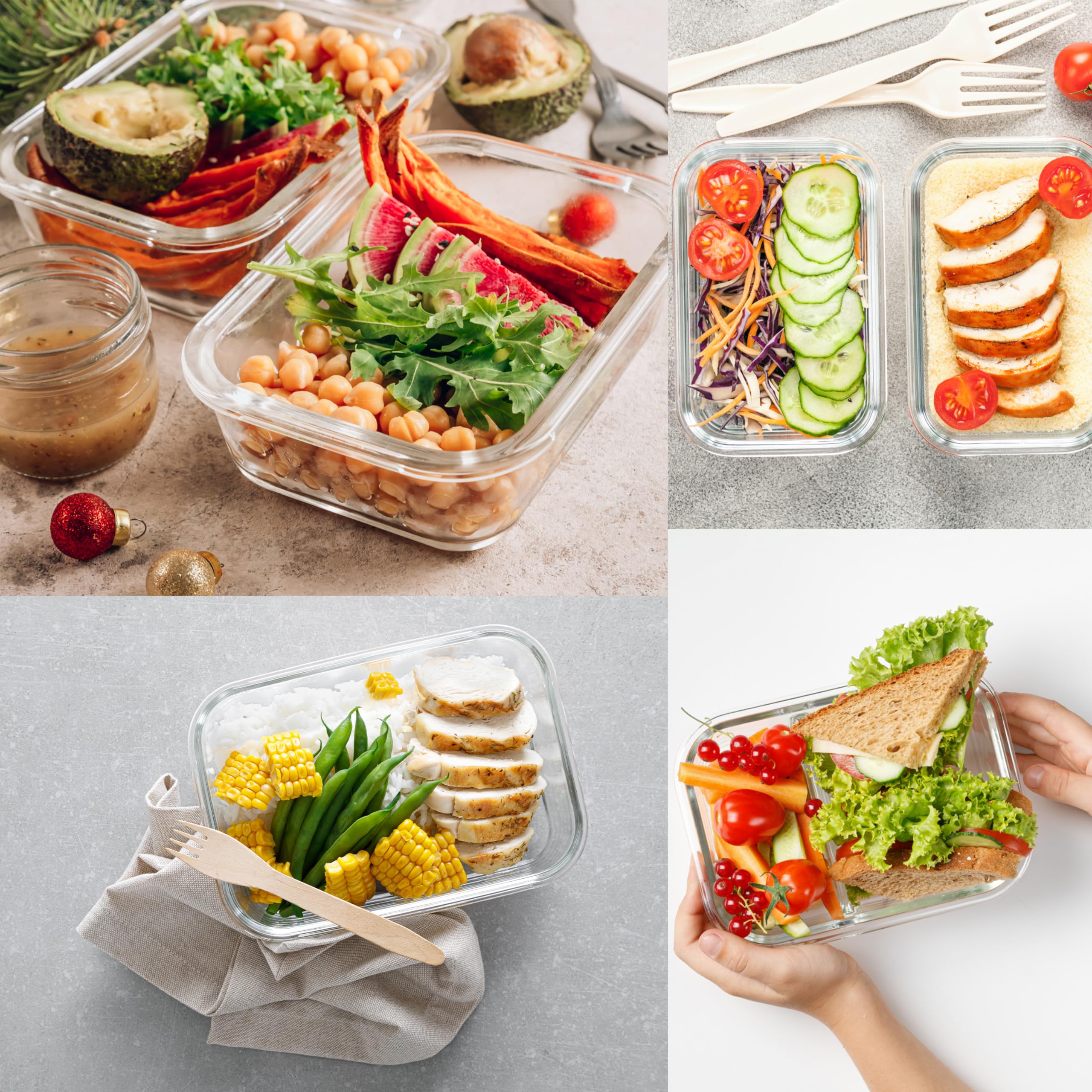 ZRRHOO 10 Pack Glass Meal Prep Containers with Lids, Food Storage Containers with Built in Vent, Airtight Bento Boxes for Lunch, BPA Free & Leak Proof (Black&White)