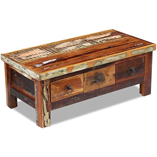 vidaXL Coffee Table 35.4"x17.7"x13.8",Rustic Coffee Table with 2 Drawers Tea,End Side Table Storage Cabinet Box Pure Handmade for Home Office Living Room Furniture,Solid Mango Wood