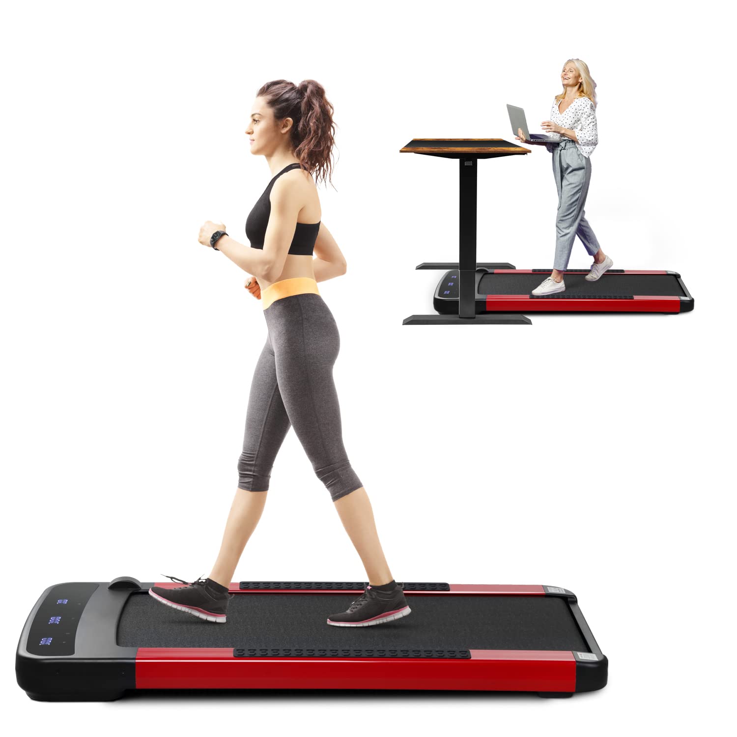 ZENOVA Under Desk Treadmill, Electric Walking Pad Foldable Treadmill Compact Walking Treadmill with Smart Watch Remote 12 Preset Programs Perfect for Home/Office Use (Red)