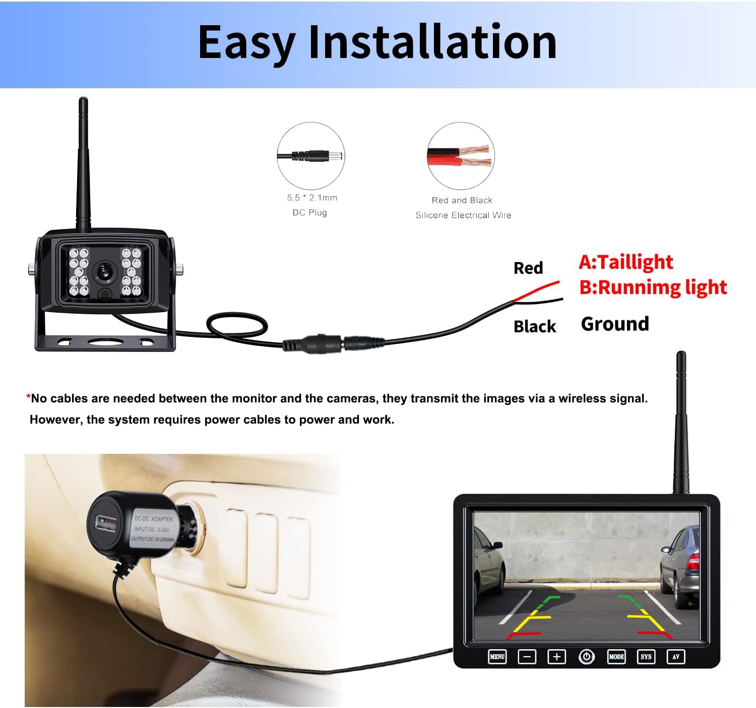 ZEROXCLUB Ⅱ Digital Wireless Backup Camera System Kit,HD 1080P & IP69 Waterproof Wireless Reverse Rear View Camera + 7’’ DVR Split Touch Monitor w/Recording for RV/Truck/Trailer/Motorhome-B701