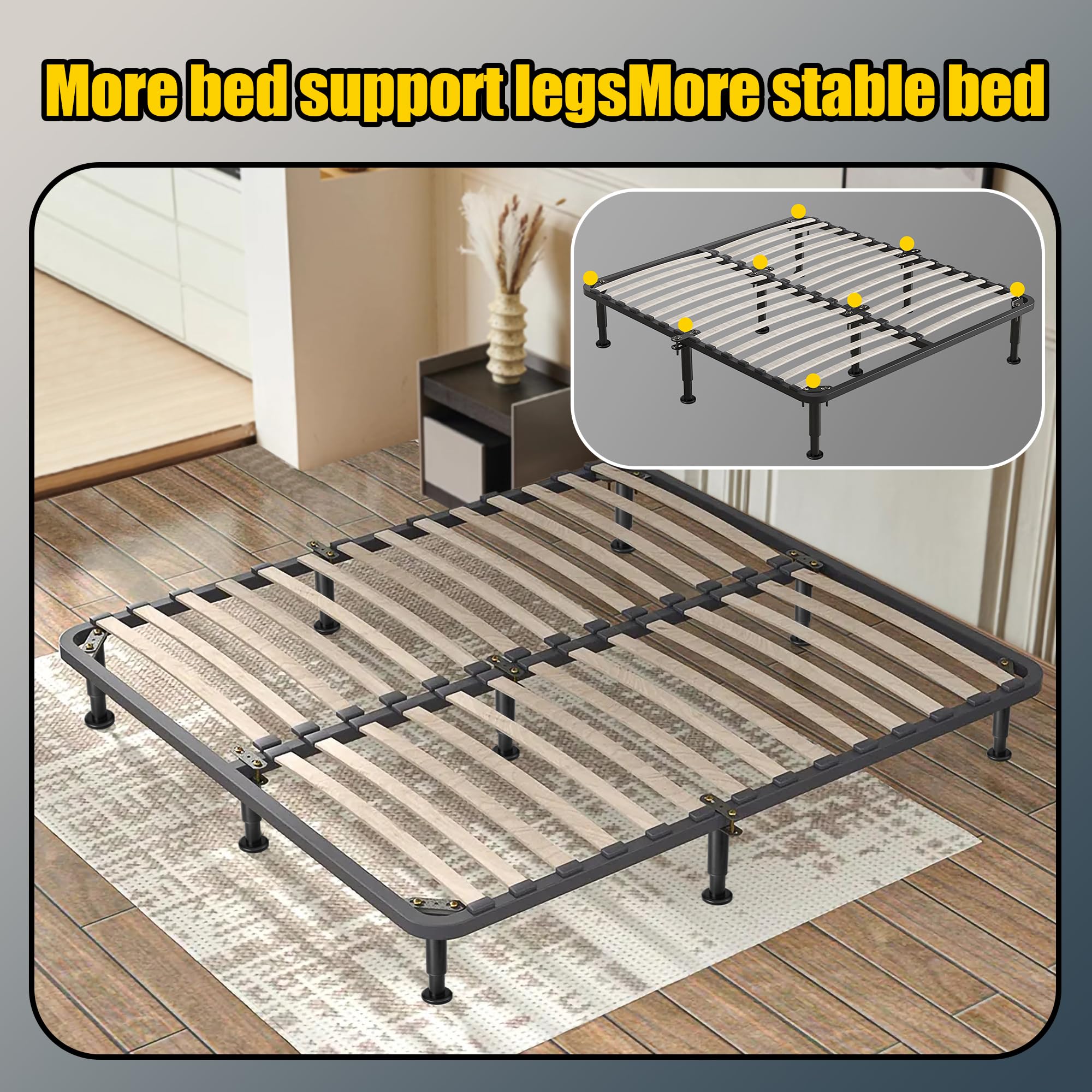 ZhouDaShu Adjustable Height Bed Frame Center Support Legs Replacement with Wider Base,Bed Reinforcement Kit for Metal/Wood Slats,Height from 5" to 9",Black-Set of 2