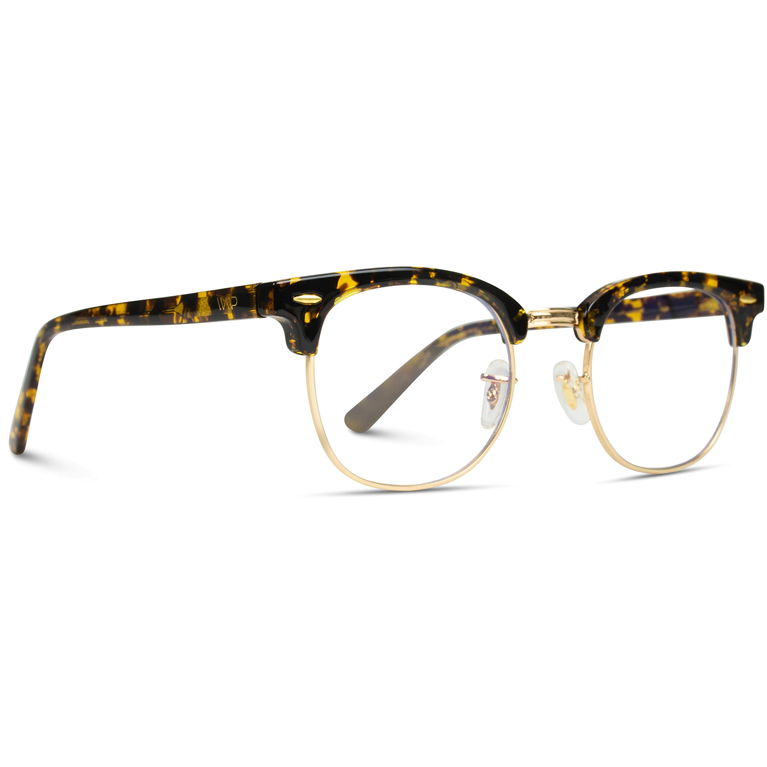 Vintage Inspired Blue Light Blocking Glasses Classic Half Frame Horn Rimmed Clear Lens (Black Silver, 52)