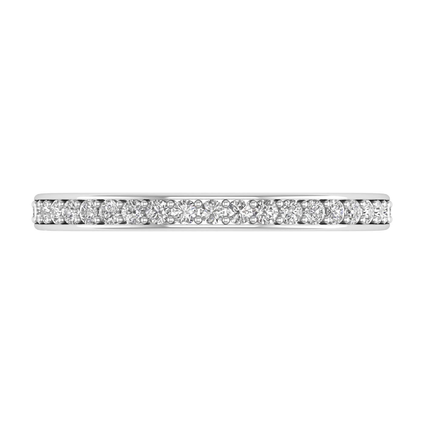 Women's 14K White Gold Round Diamond 1/4 Carat TCW Pave Set Wedding Band Eternity Ring 2.2 mm, 0.25 Ct Natural Diamond, Ring Size 6)