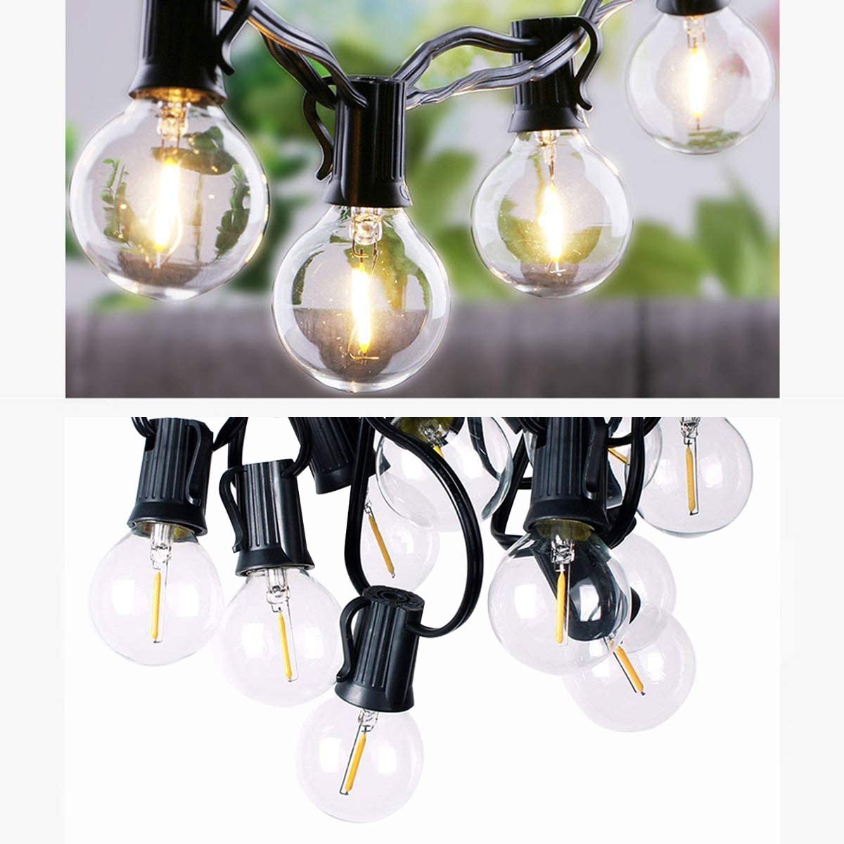 Solar Outdoor String Lights, 25Ft Globe Patio Lighting with 25 G40 LED Bulbs + 1 Spare Bulb, Waterproof String Lights for Indoor Outdoor Garden Backyard Patio Cafe Umbrella Lamp Party Lights Decor