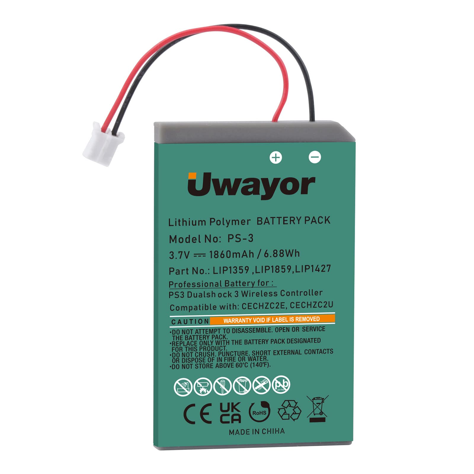 Uwayor 2 Pack PS3 Battery for Sony Playstation 3 PS3 Dualshock 3 Controller CECHZC2E CECHZC2U, 1860mAh PS3 LIP1859 Replacement Battery with Tools