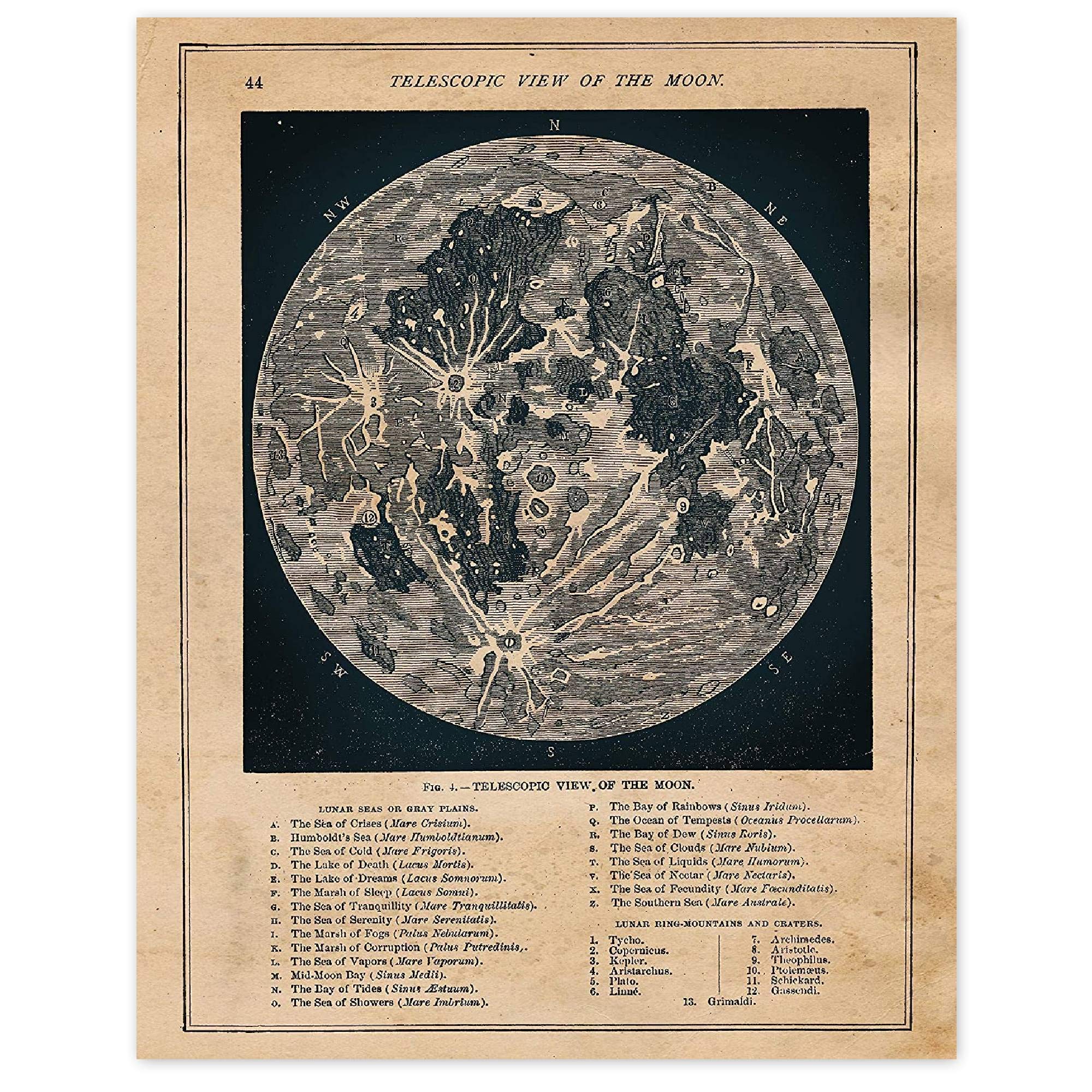 Vintage Moon Surface Map Patent Prints, 1 (11x14) Unframed Photos, Wall Art Decor Gifts Under 20 for Home Astronomy Office Studio Garage Shop Man Cave School College Student Teacher NASA Space Champ
