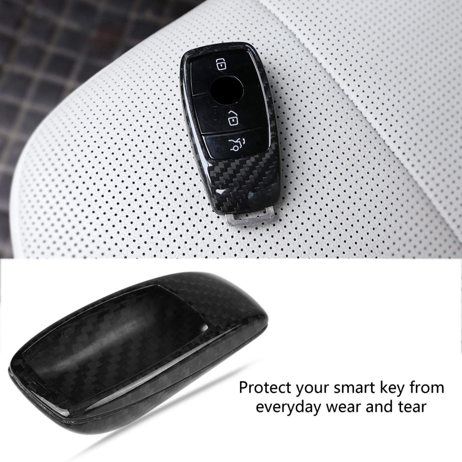 Terisass Car Remote Key Fob Case Shell Repalcement Carbon Fiber Key Shell Case Cover Trim for Mercedes Benz E Class W213 2016 2017 2018 for Mercedes Benz S Class W222 2014 2015 2016 2017 2018