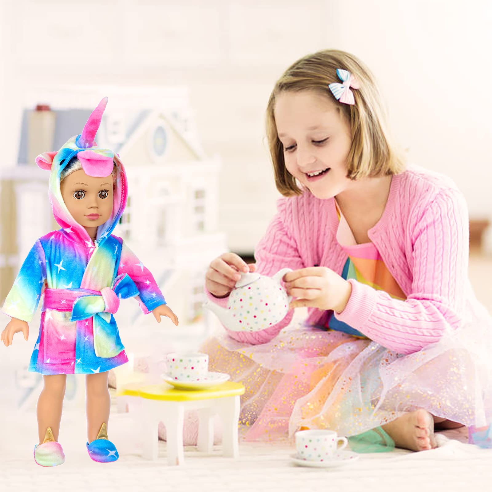 ZNTWEI American 18 Inch Doll Clothes and Accessories - Doll Sleeping Bag Set for American 18 Inch Doll Including Unicorn Pajamas,Sleeping Bag,Pillow,Eye Mask,Shoes