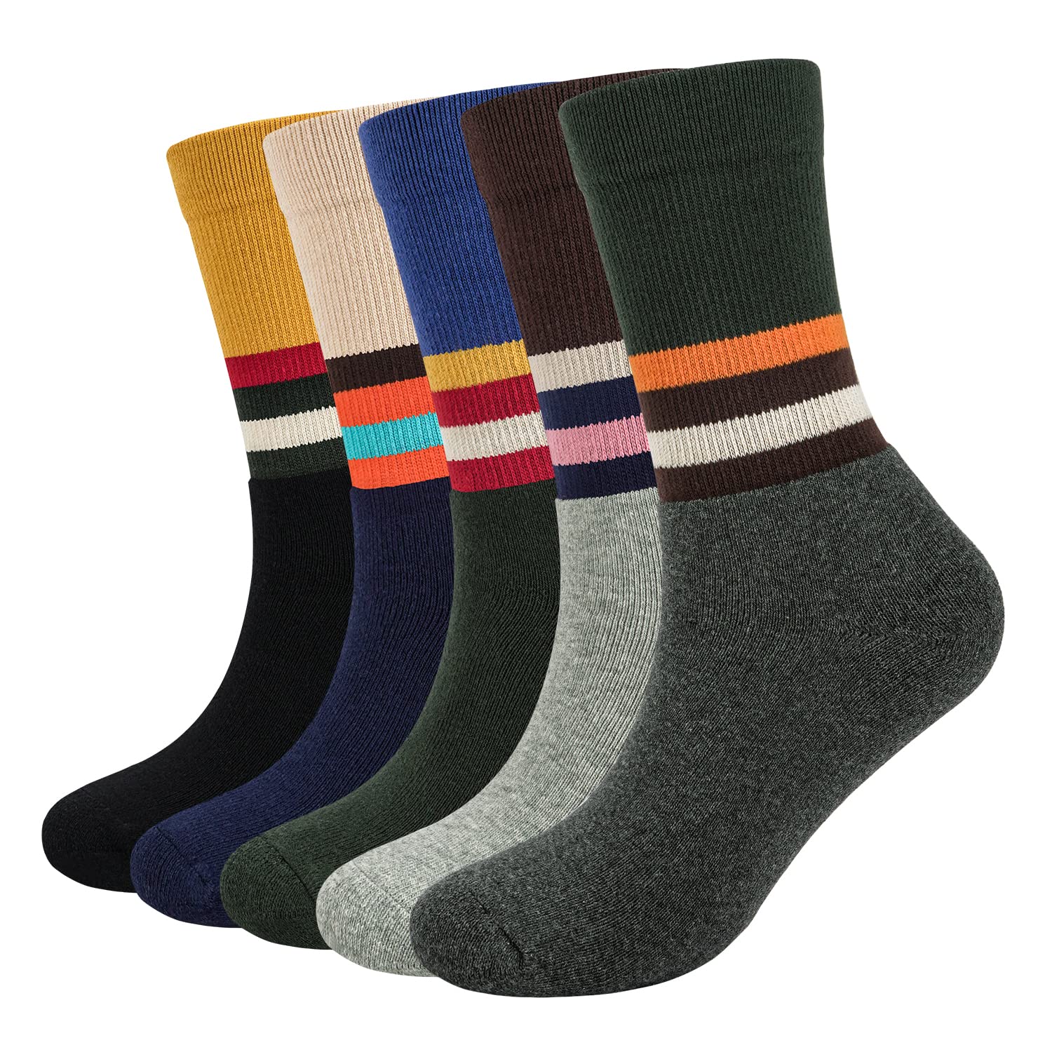 yeuG 5 Pack Women's Hiking Walking Wool Crew Socks, Multi-pack Wicking Cushion Crew Socks (Color 1, Shoe Size: 6-11)