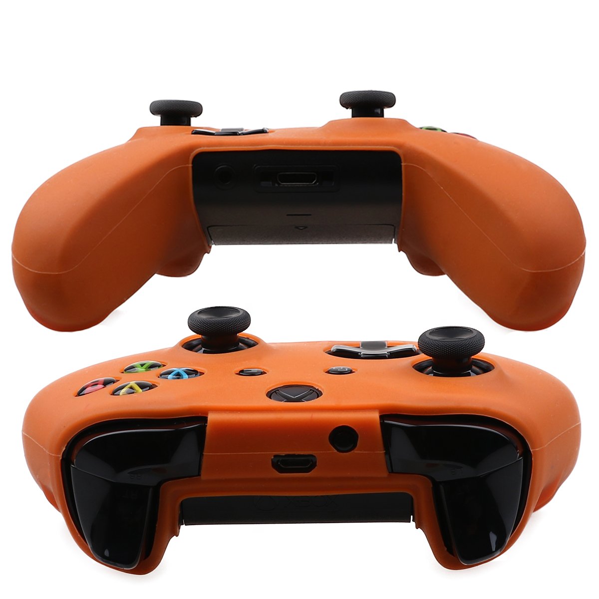 YoRHa Silicone Cover Skin Case for Microsoft Xbox One X & Xbox One S Controller x 1(Orange) with Pro Thumb Grips 8 Pieces