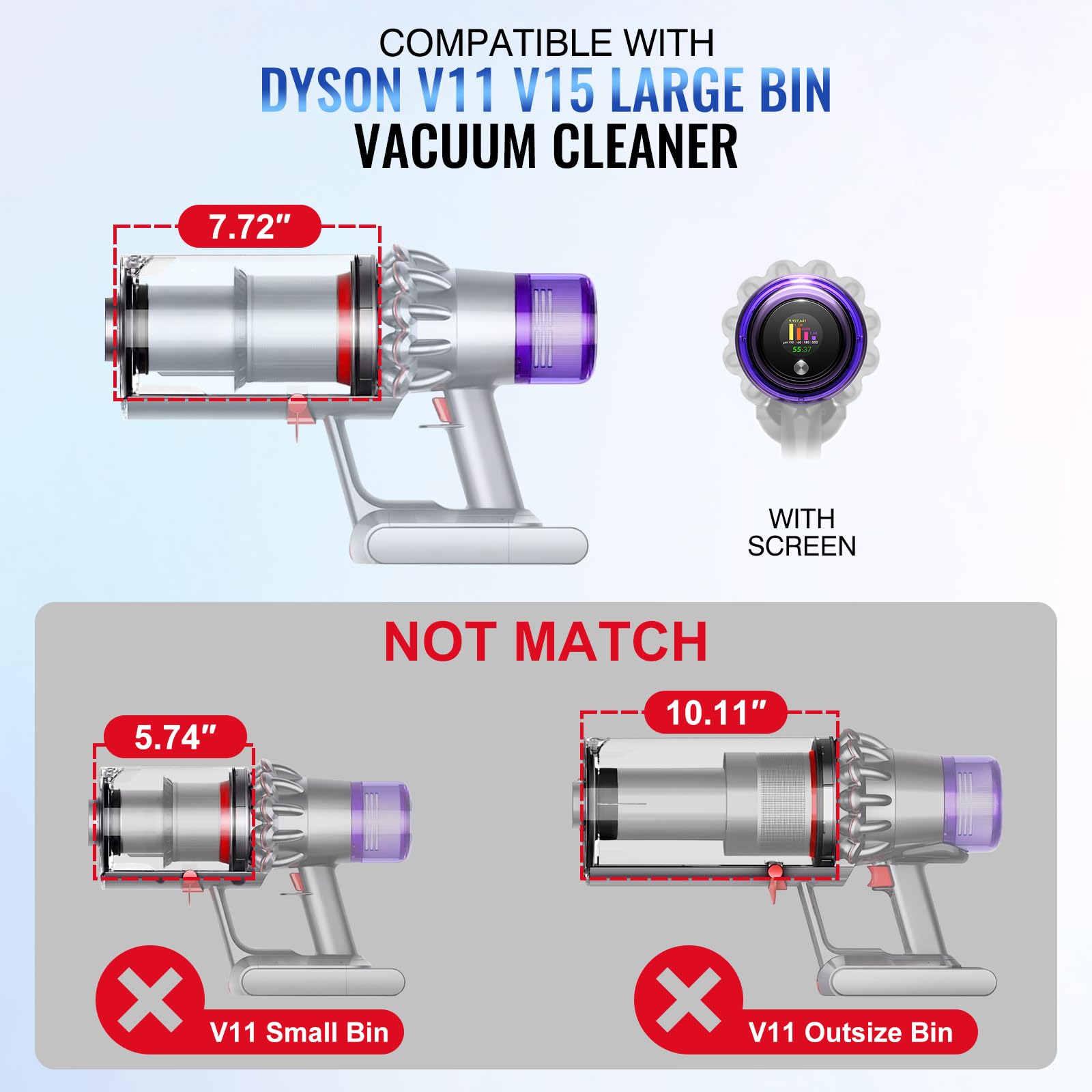 Upgraded Canister Replacement for Dyson V11 V15 SV14 SV15 SV22 Vacuum Cleaner Dust Bin, for Large Bin Part no. 970050-01 and Part no. 965443-01 with HEPA Filter