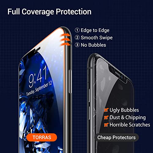 TORRAS Diamond Shield Screen Protector for iPhone 11 Pro Max Tempered Glass [Full Coverage] Anti-Shatter 9H Protection (2 Pack) for iPhone Xs Max, 6.5"