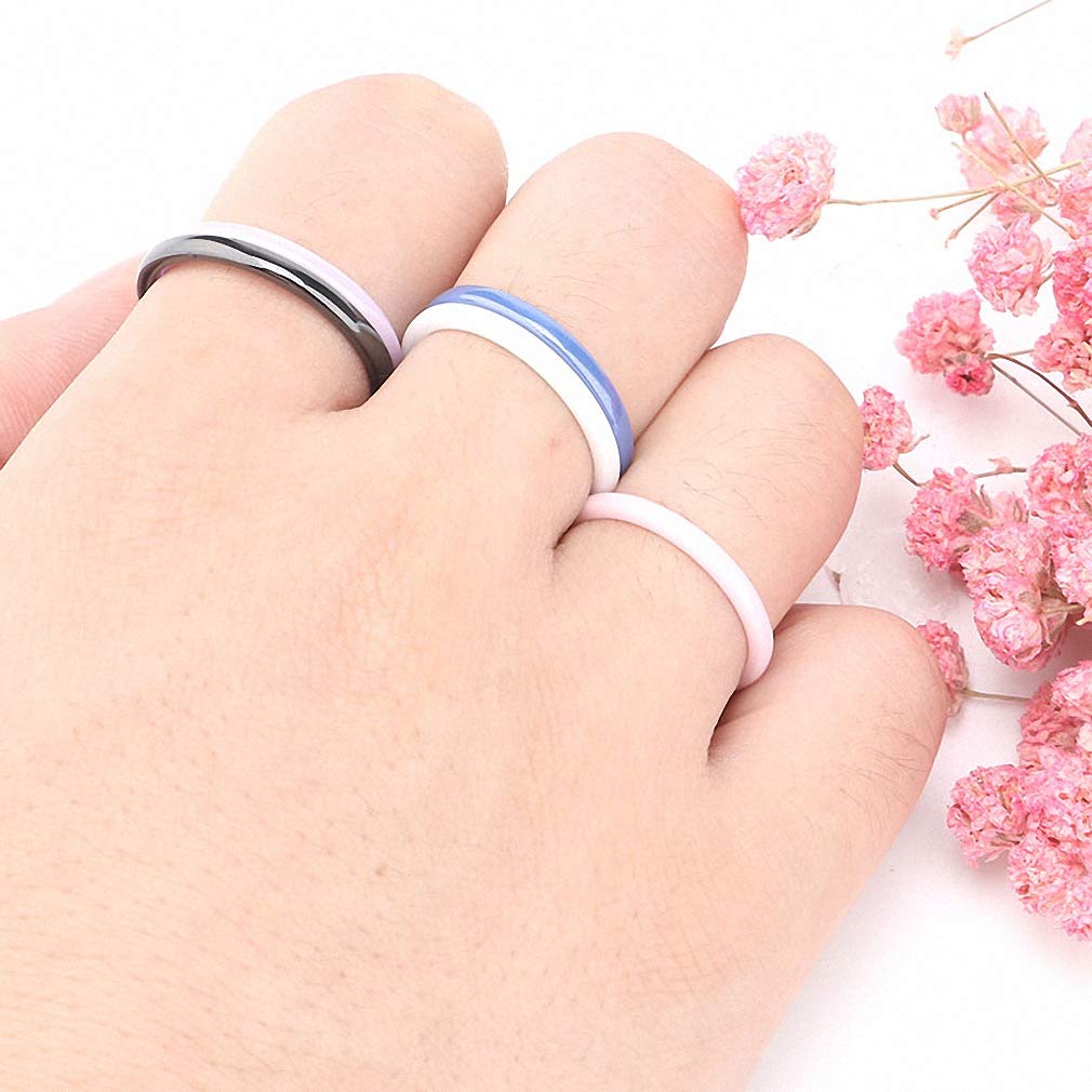 Womens Mens Ring Hot 2mm Light Pink Black White Blue Purple Beautiful Smooth Ceramic Ring for Women Modern Wedding Russian Ring Jewelry
