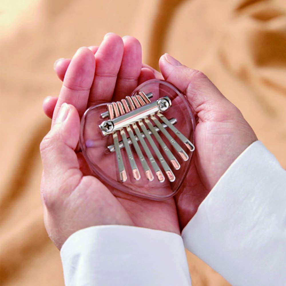 Yahpetes Thumb Piano Mini Kalimba 8 key Crystal Thumb Piano Heart Shape Transparent Finger Piano Marimba Musical Good Accessory Pendant Gift for Beginner(8 Keys Thumb Piano)