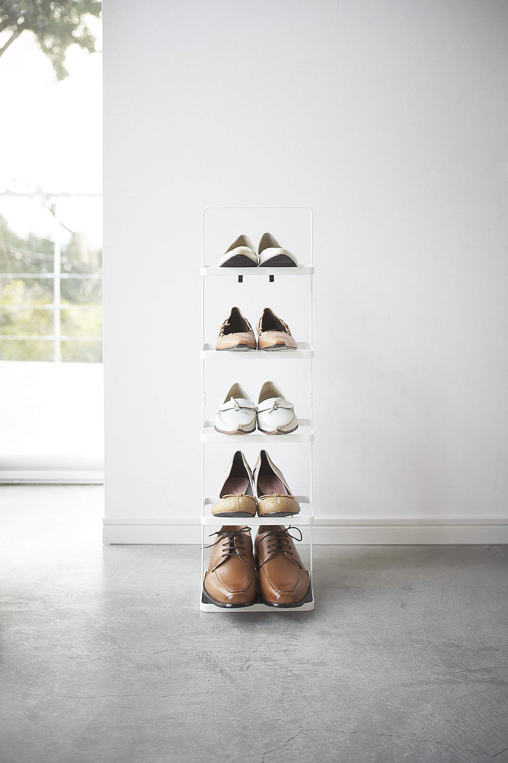 Yamazaki Home Compact Modern Metal Shoe Rack Stee Tall White