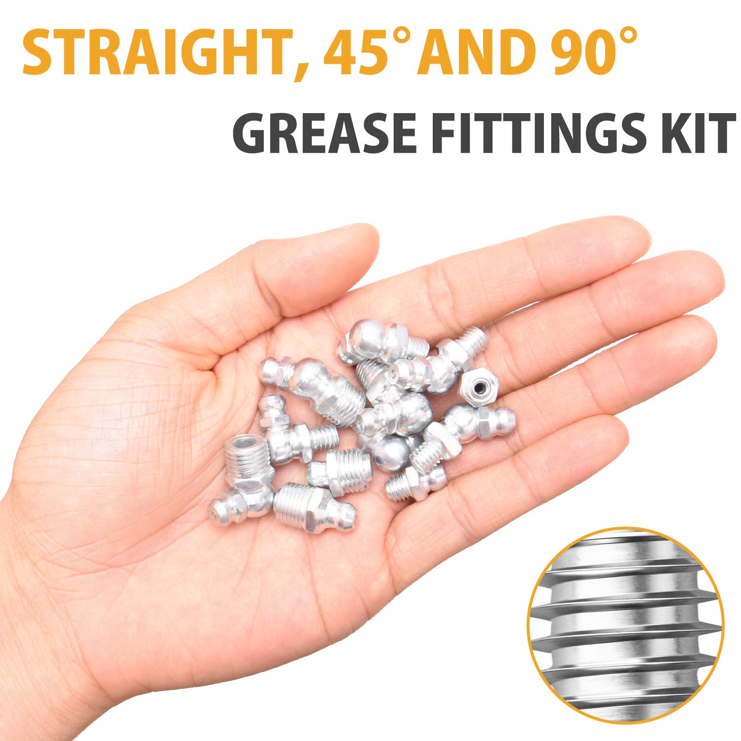 VIGRUE Grease Fittings, 245 Pieces SAE & Metric Grease Fitting Assortment Kit, Standard Grease Fittings Grease Zerks, Straight and Angled Perfect for Replacing Missing or Broken Zerk Fitting