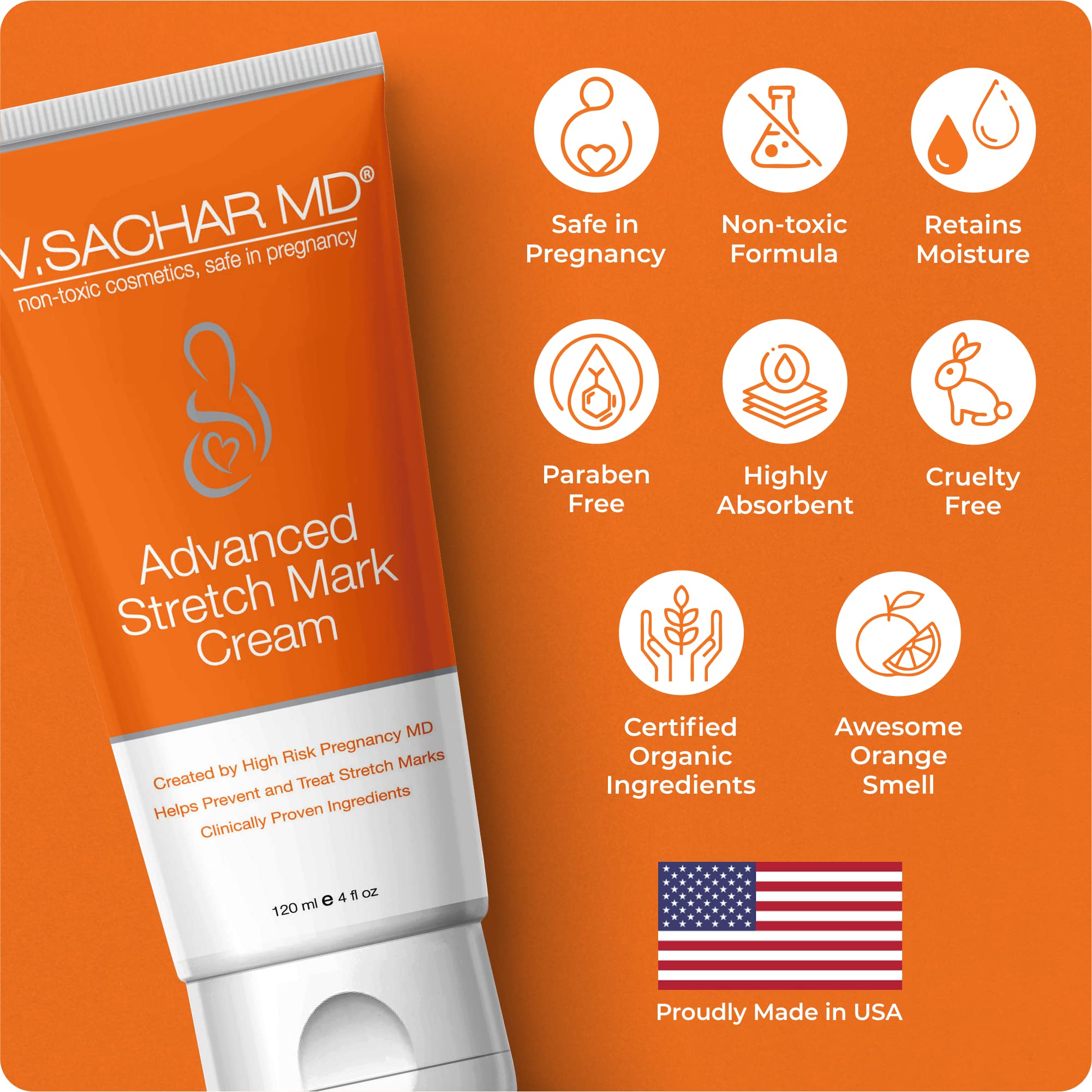 V.SACHAR MD Maternity Stretch Mark Cream: Effective Stretch Mark Treatment for Preventing & Erasing Stretch Marks | 4 Fl Oz