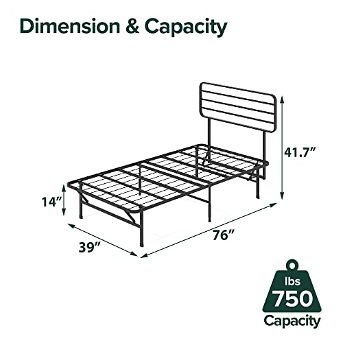 ZINUS SmartBase Mattress Foundation with Headboard / 14 Inch Metal Platform Bed Frame / No Box Spring Needed / Sturdy Steel Frame / Adjustable Headboard Height, Twin